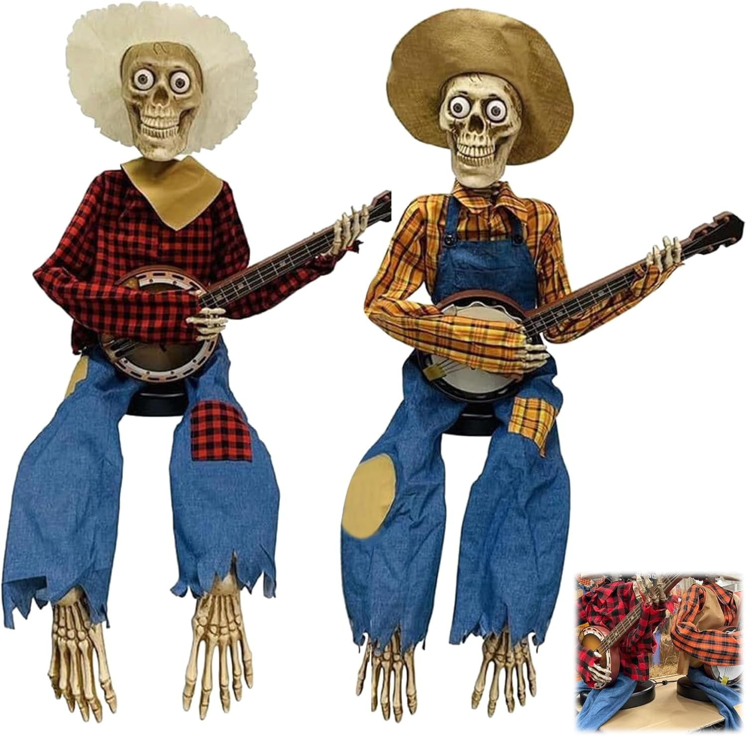 Jngnaor 2PCS Dueling Banjo Skeletons, Funny Animated Halloween Animated ...