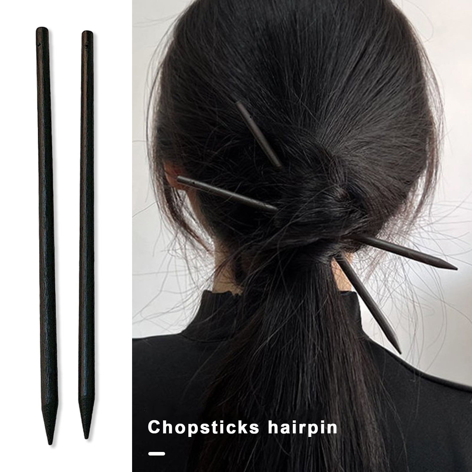 Jnismy 2Pcs Chinese Style Hairpins - Black Wood Chopsticks Hair Sticks ...