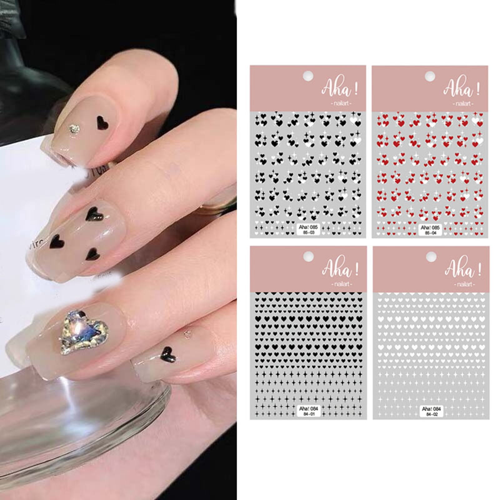 Jnismy 3D Colorful Hollow Out Heart Shape Nail Art Stickers ...
