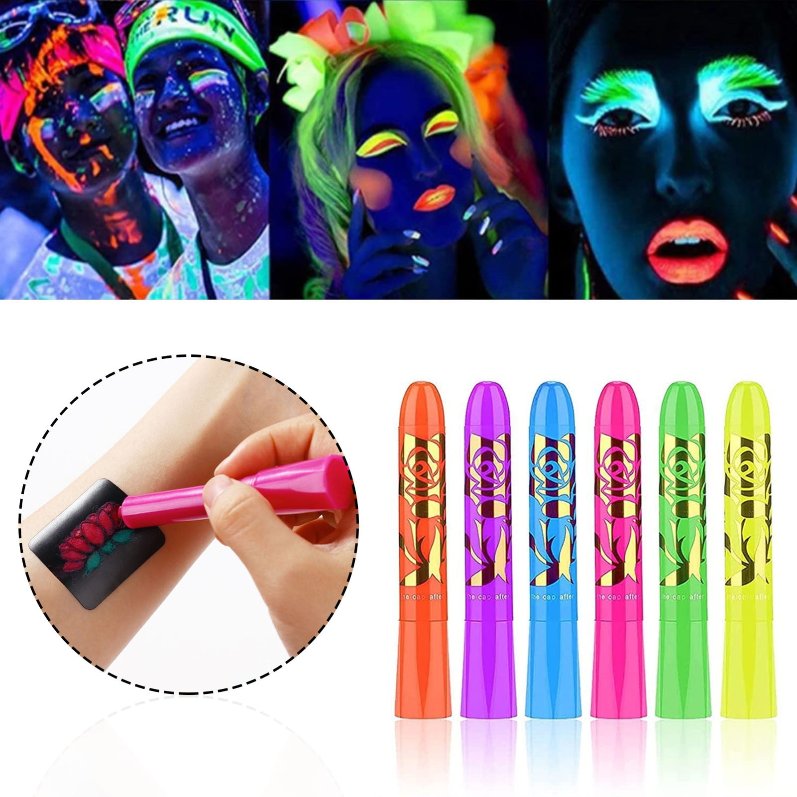 Jnismy 6Pcs 5G Face Paint Crayon Glow in Dark UV Blacklight Fluorescent ...