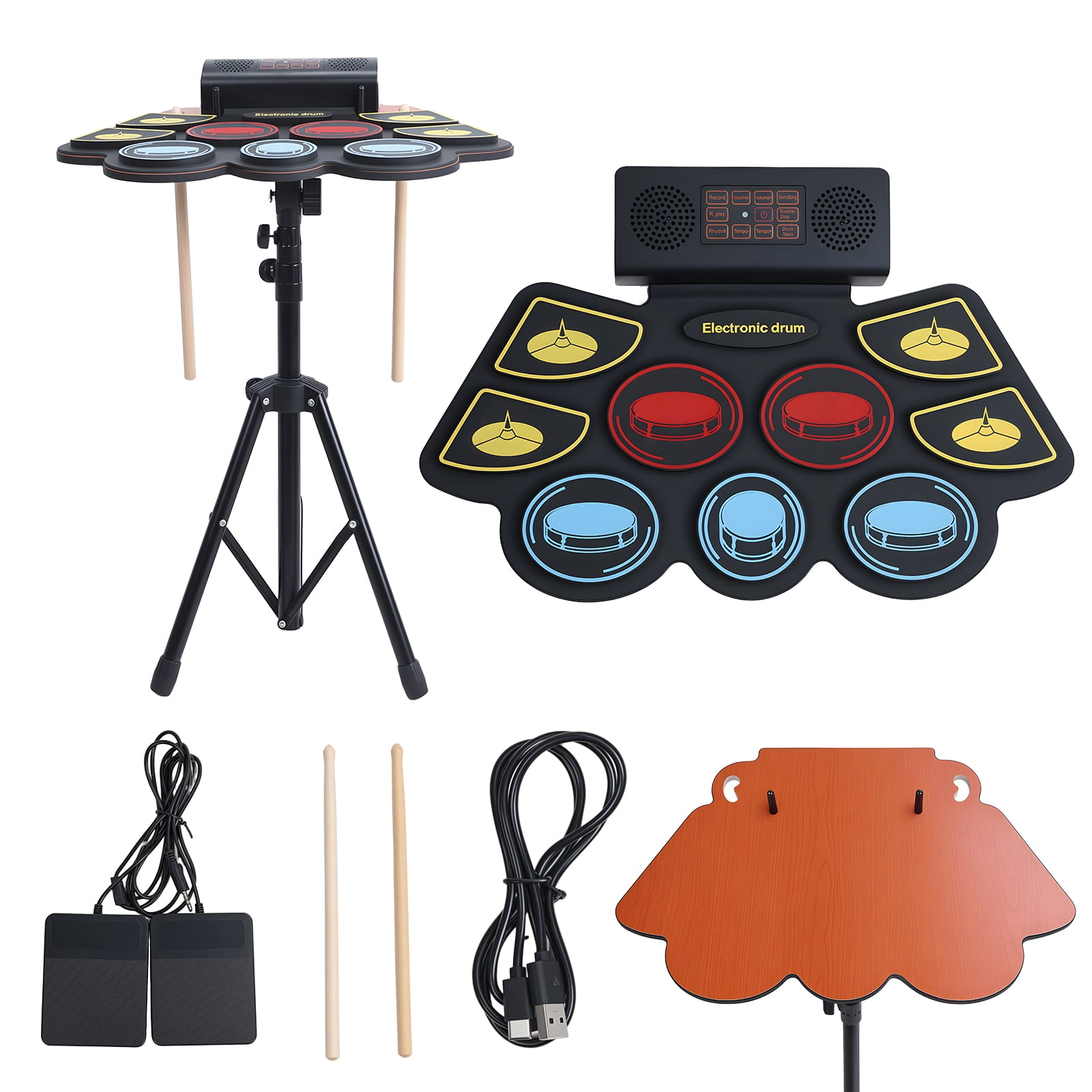 Jnismy (9 Pads) Electric Drum Set, Kids Adults Electronic Drum, Colorful Roll Up Electric Drum ...