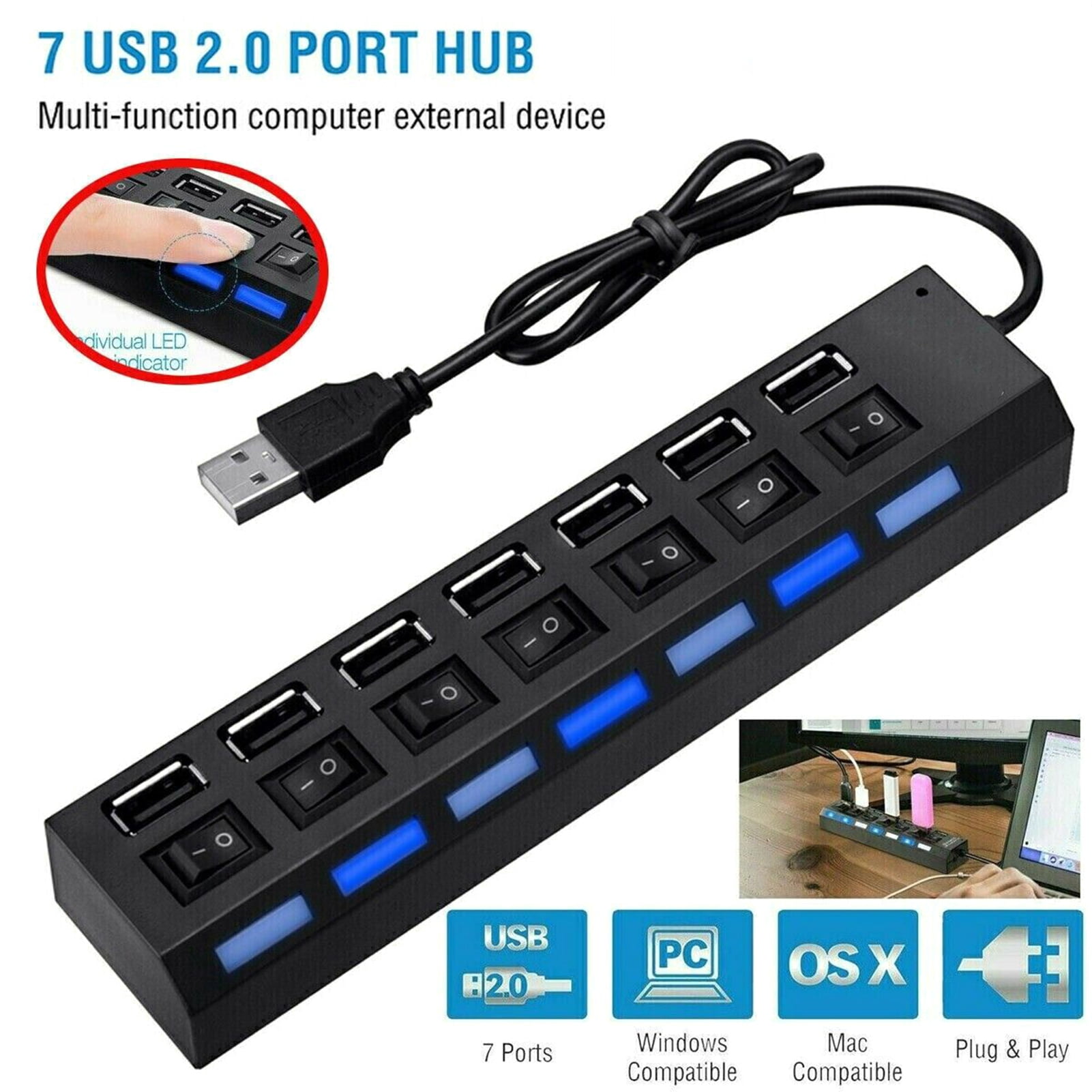 Jnismy Compact USB 2.0 Adapter Hub with 7 Ports Universal Widely ...