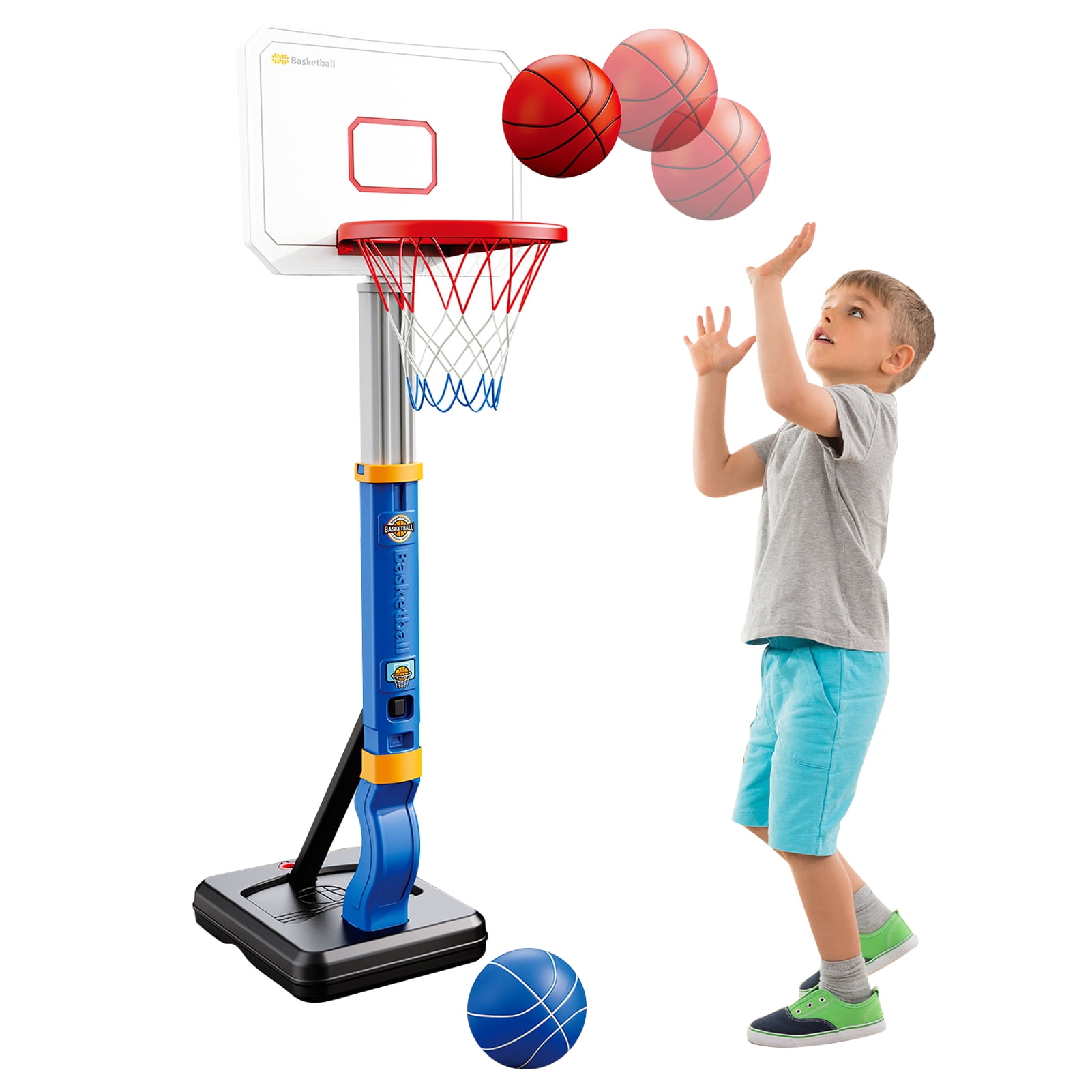 Jnismy Pool Basketball Hoop Toy Set with 4 Balls Inflator Adjustable ...