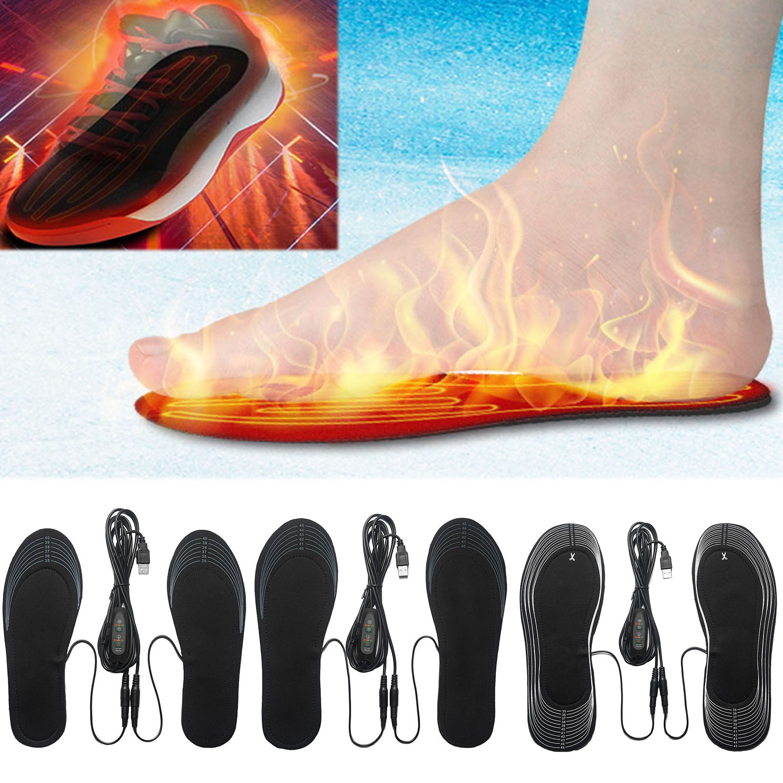 Jnismy USB Heated Insole for Winter Adjustable Temperature Insole for ...