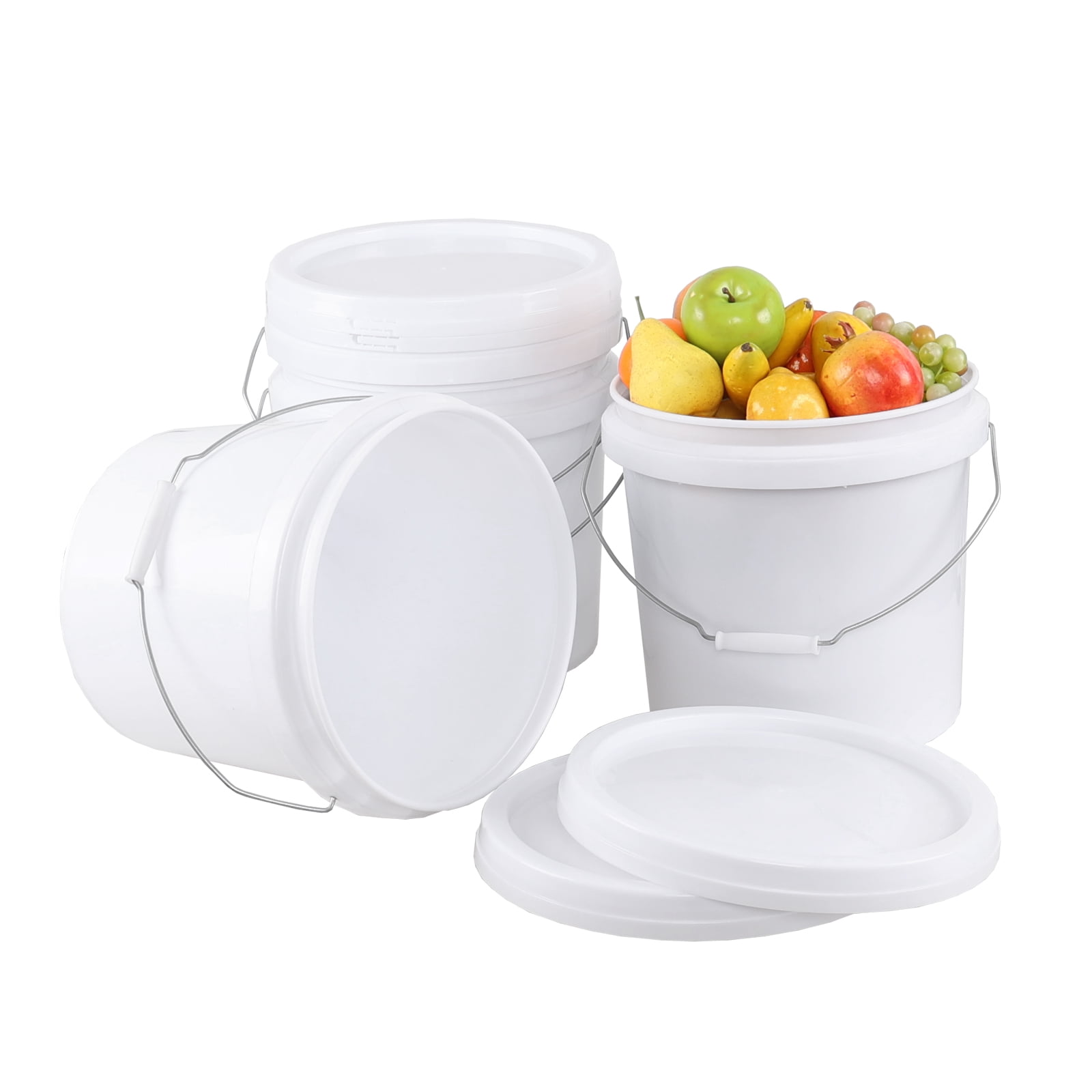 Jnktka 4 Gallon Round Buckets with Sealable Lids, White Plastic Food ...