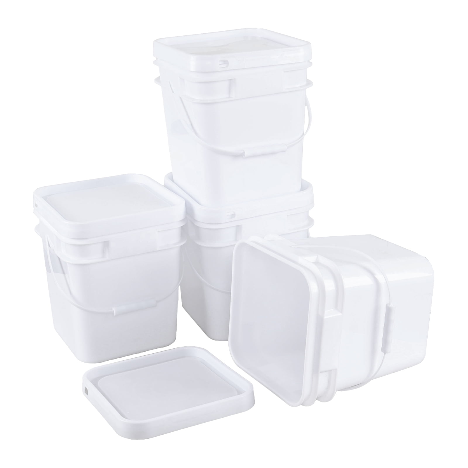 Jnktka 4-Pack 2.9 Gallon Square Buckets with Lids, Food Safe Plastic ...