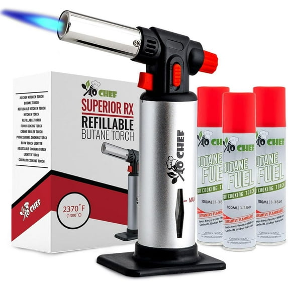 Jo Chef Kitchen Torch With Butane included, Refillable Butane Torch ...