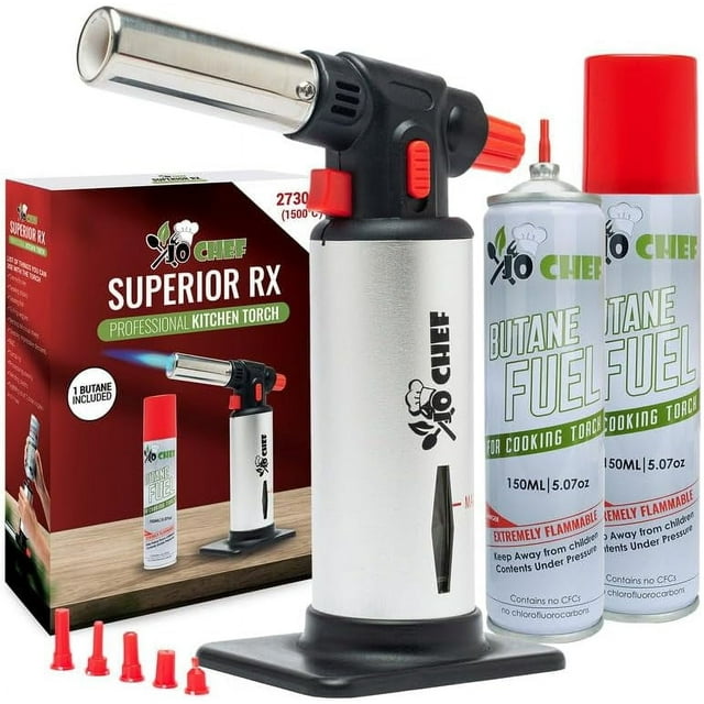 Jo Chef Kitchen Torch Butane included, Refillable Torch Lighter, Creme ...