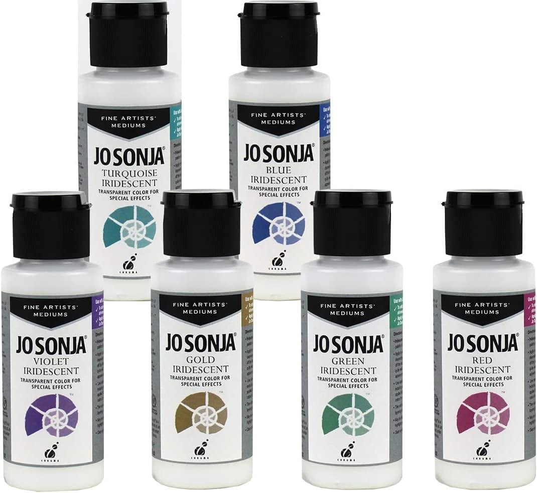 Jo Sonja Artist Acrylic Iridescent Colour Set, Six 2oz Bottles (Red, Blue, Green, Gold ...