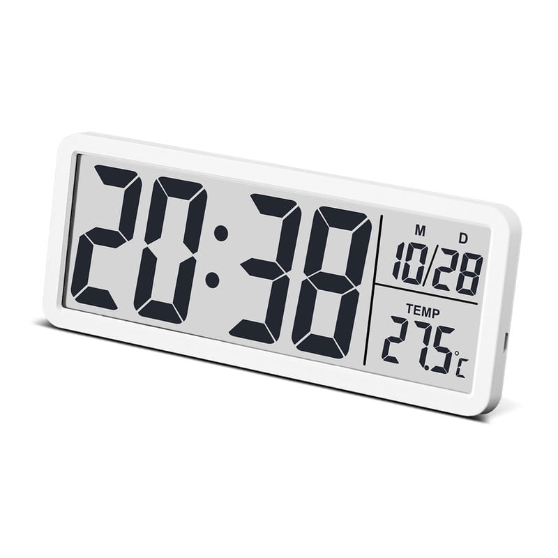 JoFomp Digital Wall Clocks, 8.5" Modern Bedside LCD Clocks with Temperature, Date,12/24H ...
