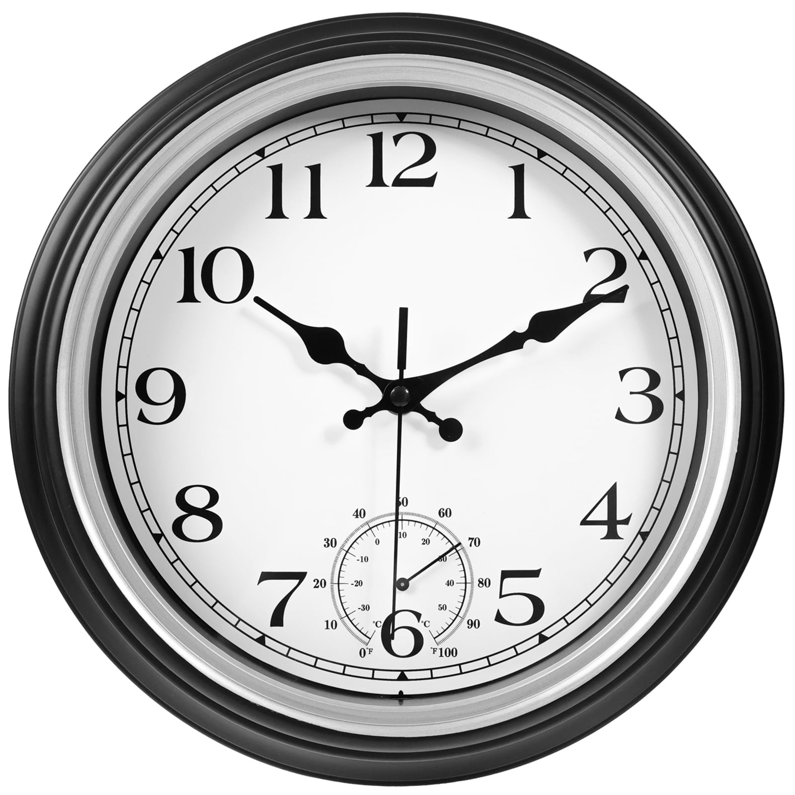 JoFomp 12 inch Weatherproof Outdoor Clock with Thermometer - Silent ...