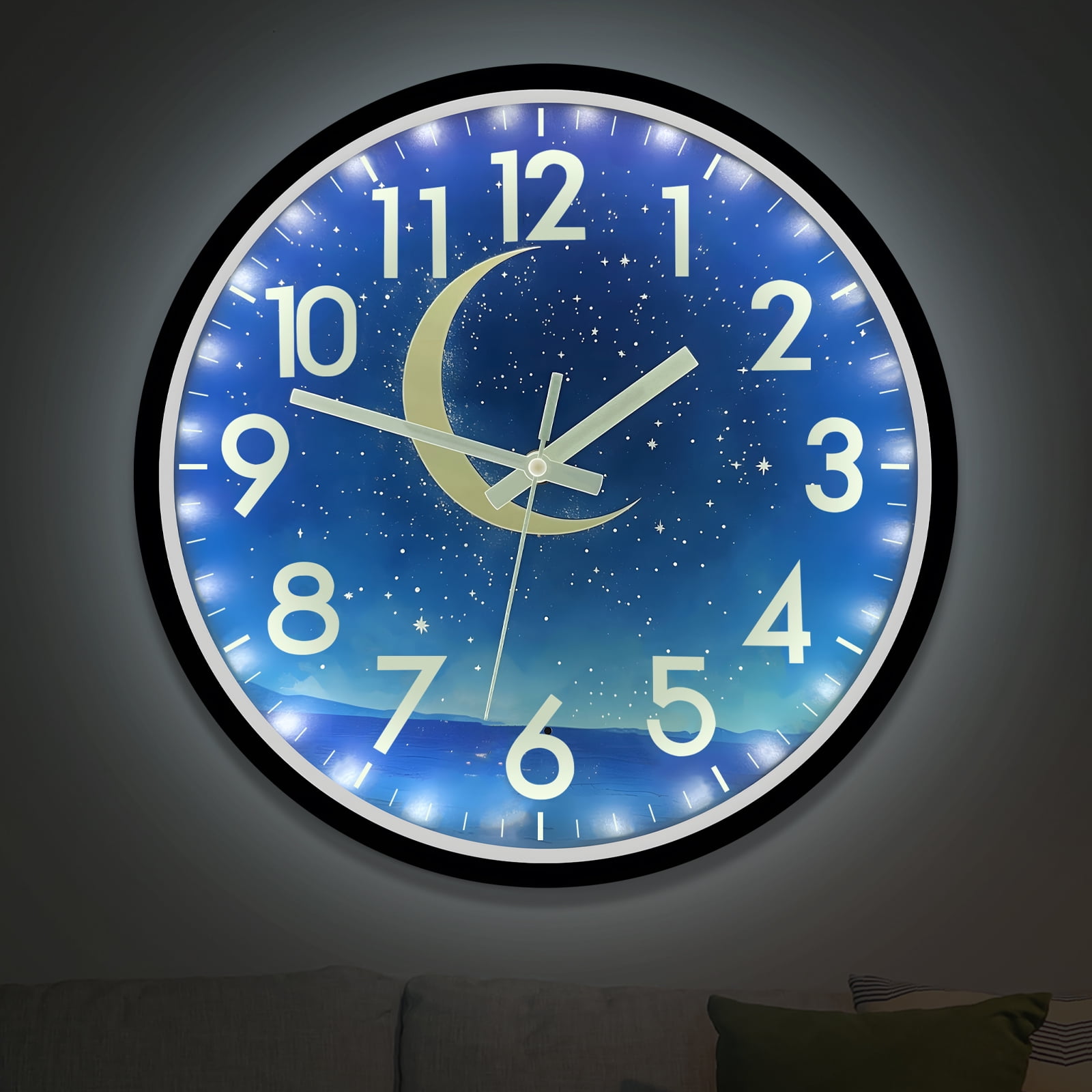 JoFomp Luminous Wall Clock, 12 inch LED Night Light Silent Clock, Glow ...