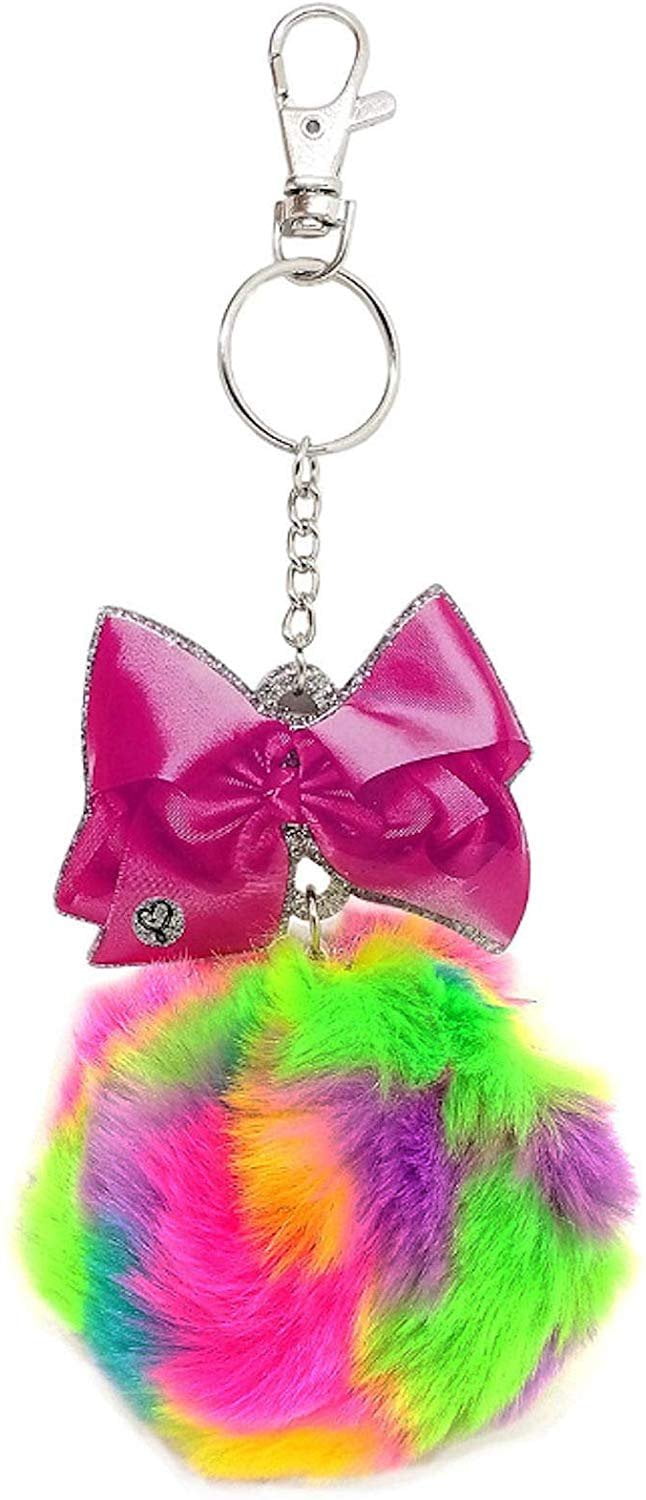 JoJo Siwa Faux Fur Pom Keychain w/Bow (Multi w/Pink Glitter Bow ...