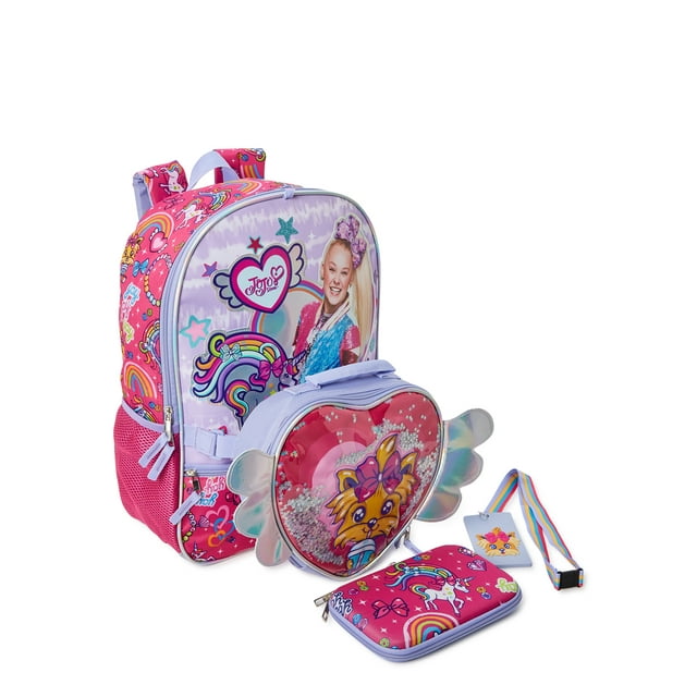 JoJo Siwa Girls Bow Bow with Lunch Bag 4-Piece Set Pink Rainbow Unicorn ...
