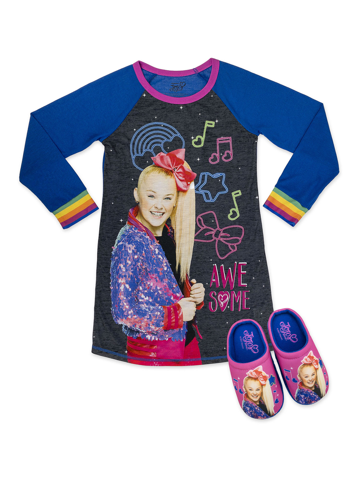JoJo Siwa Girls Dorm Shirt Pajama with Slippers; Sizes 4-12 - Walmart.com