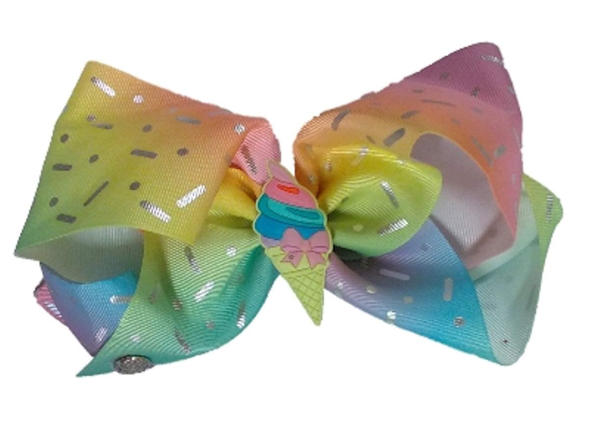 JoJo Siwa Large Cheer Hair Bow (Rainbow Confetti w/Ice Cream Cone ...