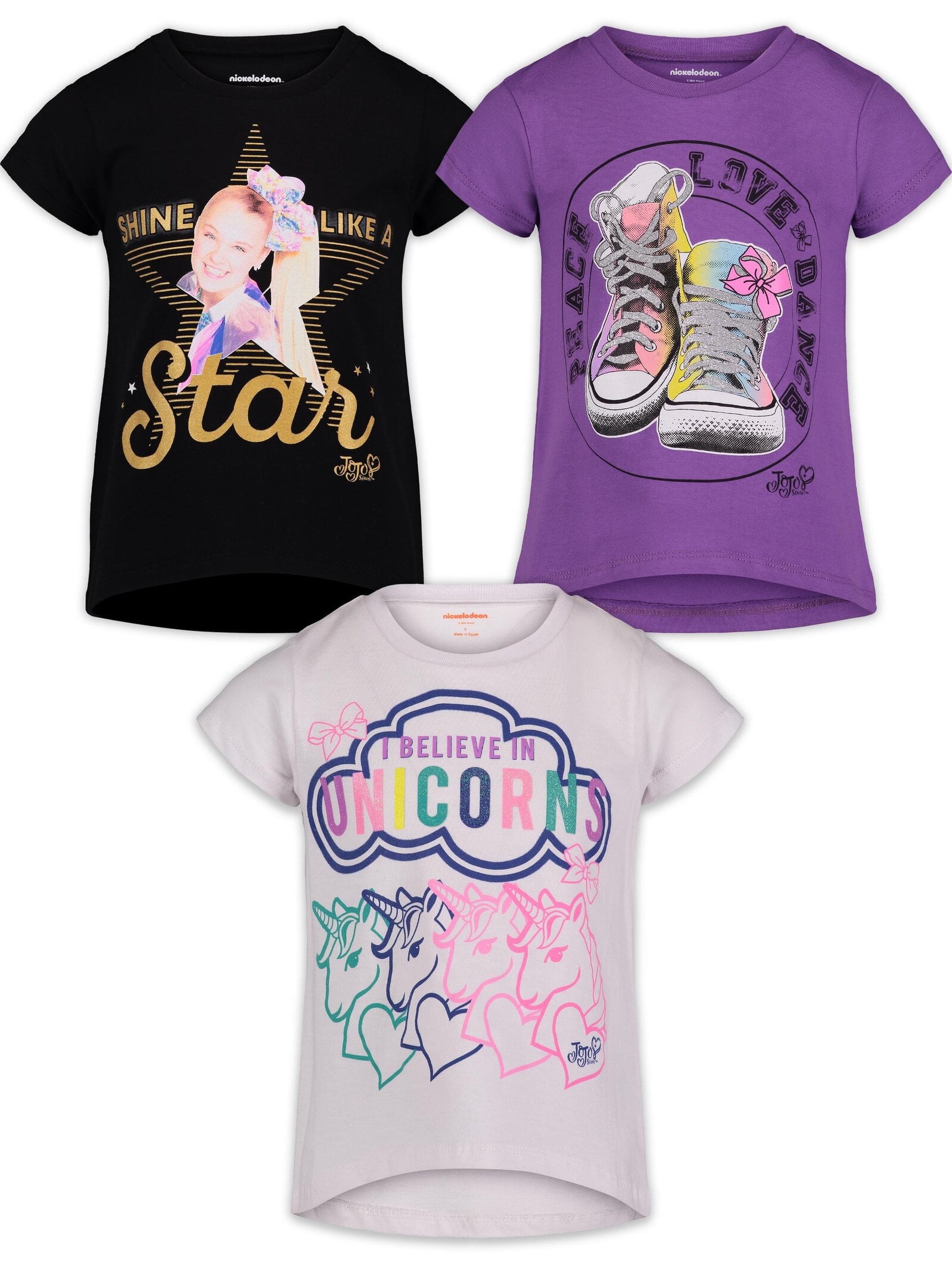 JoJo Siwa Little Girls 3 Pack T-Shirts Toddler to Big Kid - Walmart.com