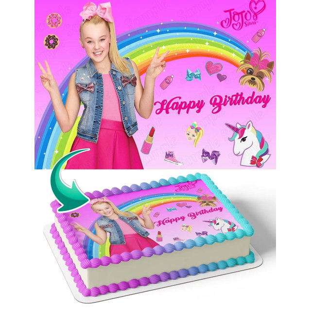 JoJo Siwa Rainbow JSR Edible Image Cake Topper Birthday Sheet Banner 1/ ...