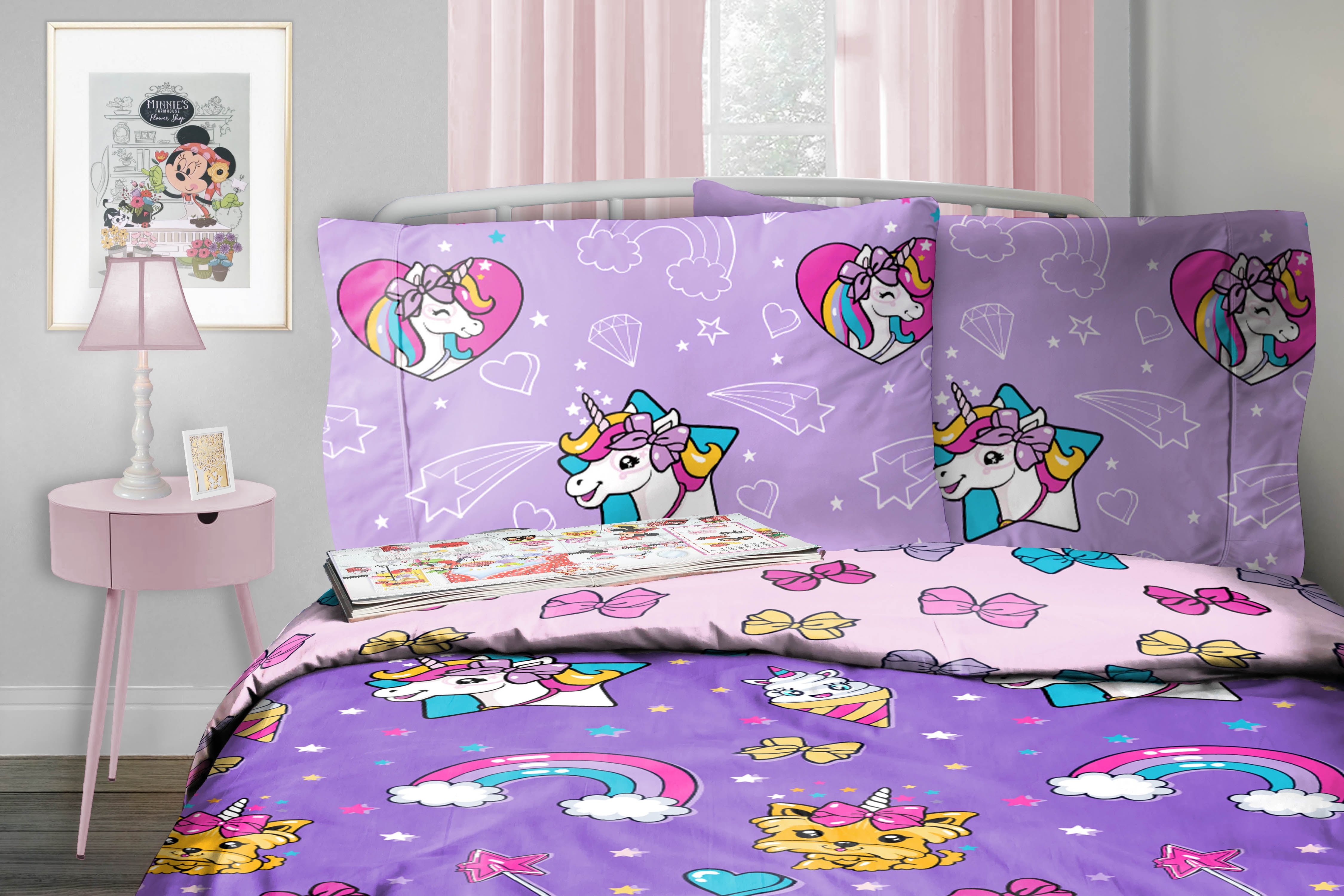 JoJo Siwa Rainbow Unicorn Bow Purple 5 Piece Full Bed Set W/Tote Bag ...