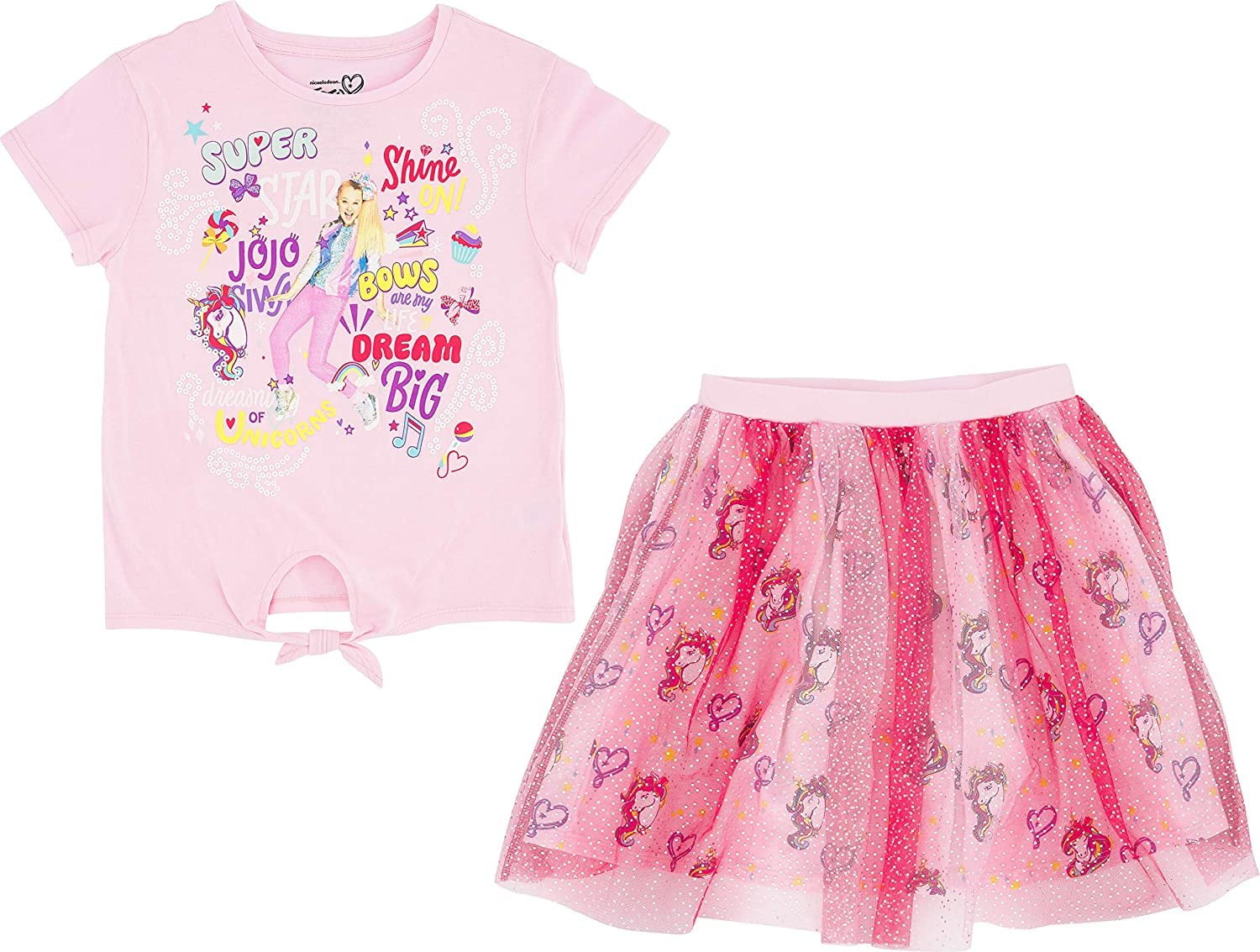JoJo Siwa Short Sleeve Front Tie T-Shirt and Tulle Printed Skirt X ...