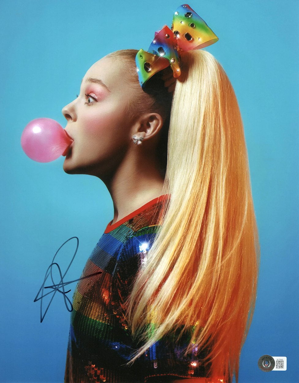 JoJo Siwa Signed Autographed 11X14 Photo Cute Blowing Bubble Gum BAS ...