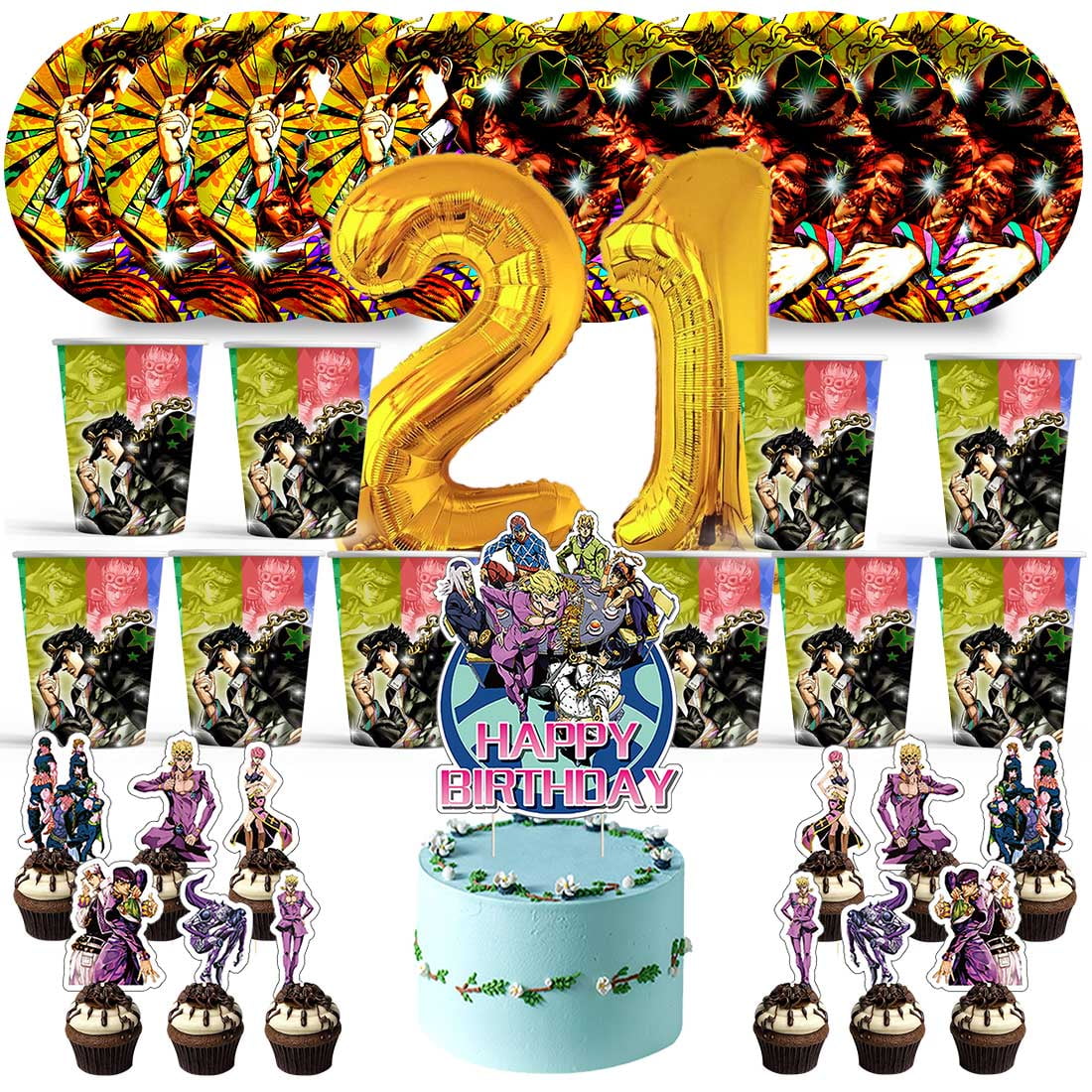 JoJo's Bizarre Adventure Birthday 21th Cups Party Supplies Plates Fans ...
