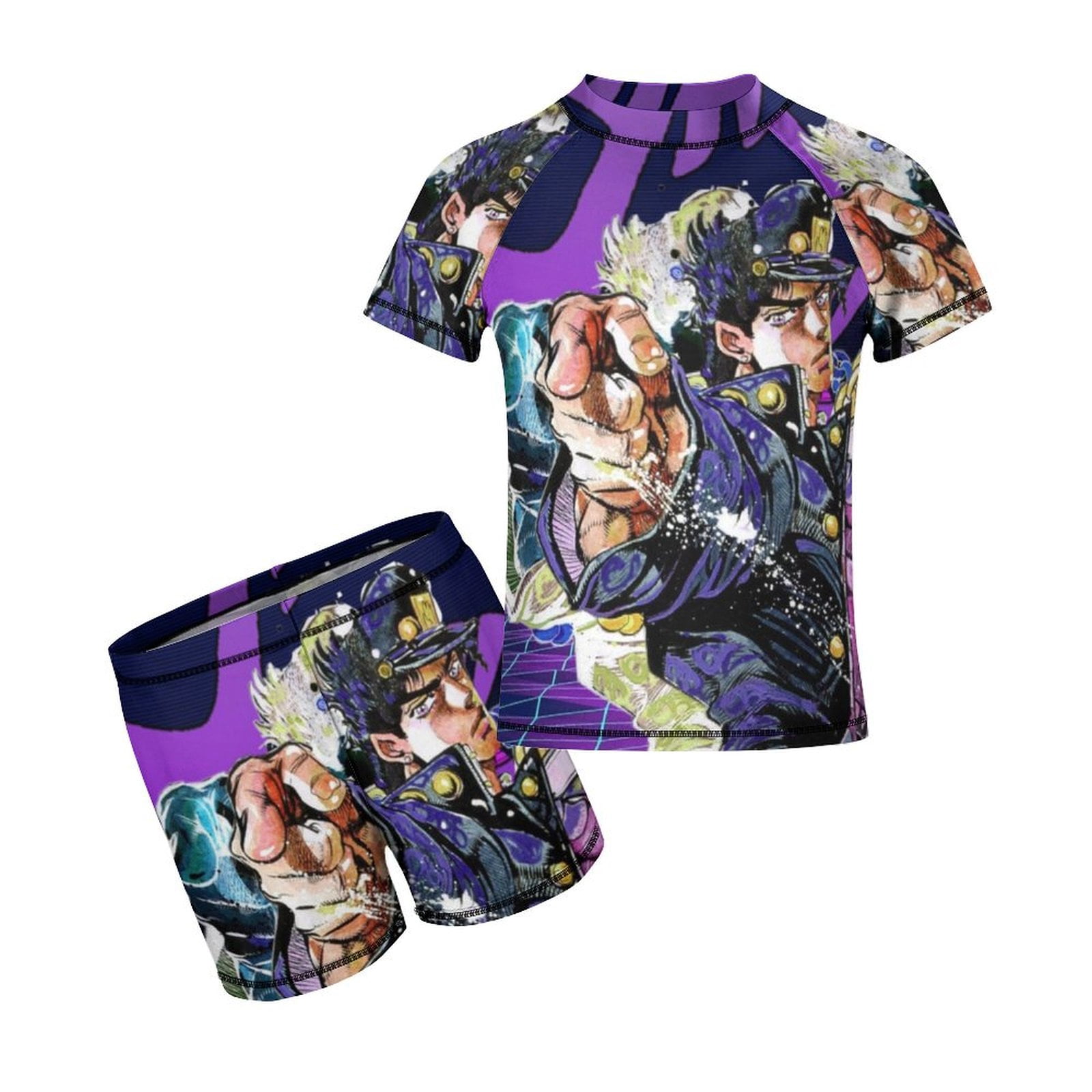 JoJo's Bizarre Adventure Boys 2-Piece Swimsuit Set, Short Sleeve Rash ...