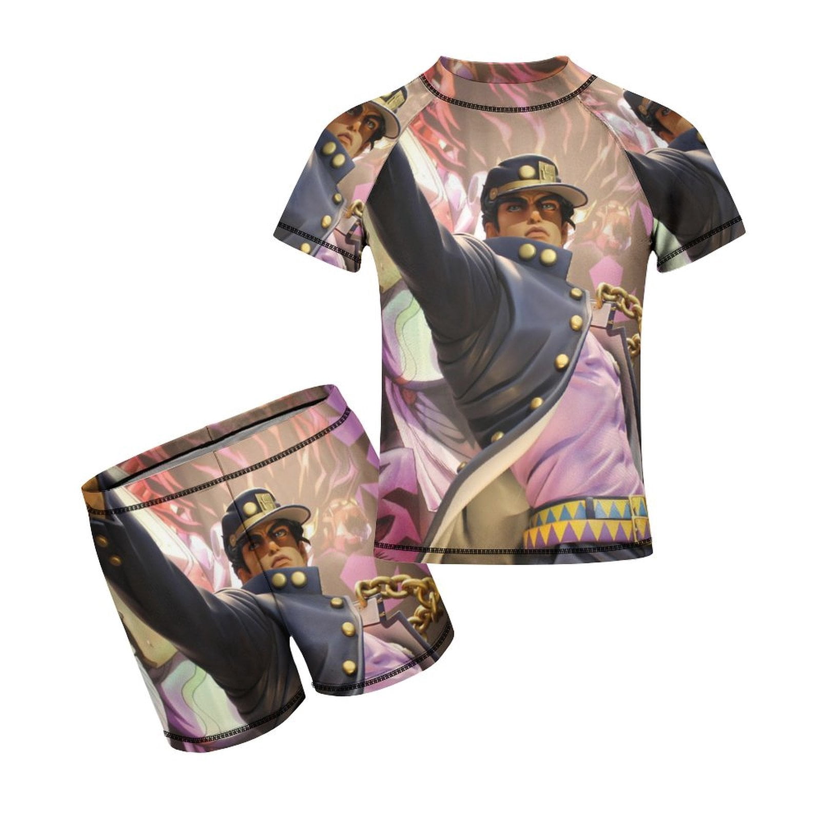JoJo's Bizarre Adventure Boys 2-Piece Swimsuit Set, Short Sleeve Rash ...