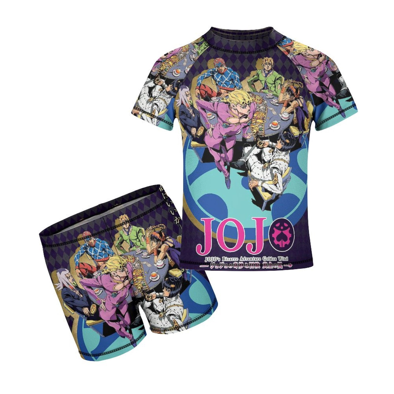 JoJo's Bizarre Adventure Boys 2-Piece Swimsuit Set, Short Sleeve Rash ...