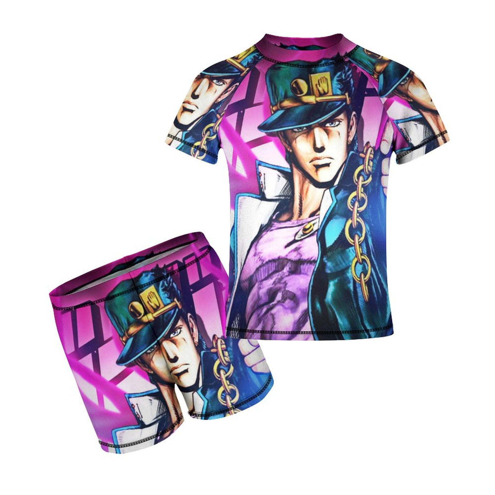 JoJo's Bizarre Adventure Boys 2-Piece Swimsuit Set, Short Sleeve Rash ...