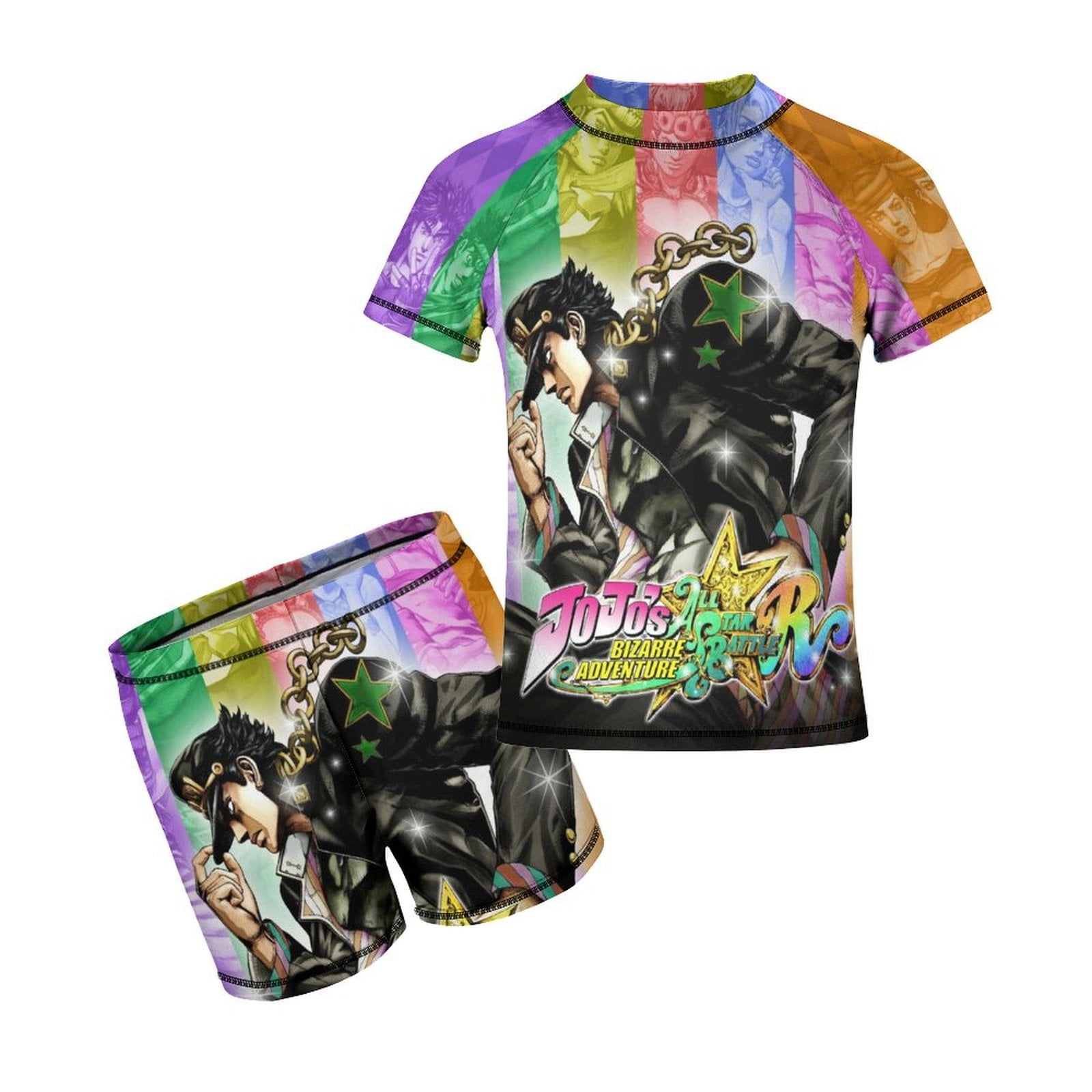 JoJo's Bizarre Adventure Boys Rash Guard Set 2 Piece Swimsuits Short Sleeve Bathing Suits with ...