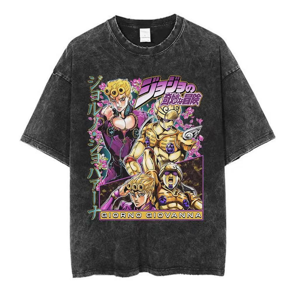JoJo's Bizarre Adventure T-Shirt Anime Washed Short Sleeve T-Shirt with ...