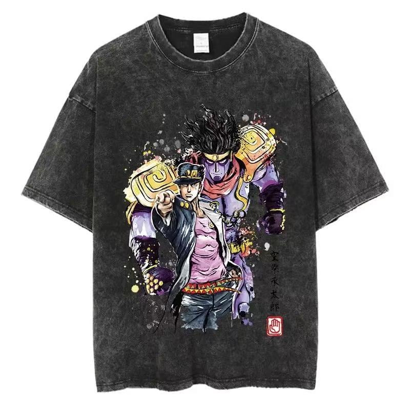 JoJo's Bizarre Adventure T-Shirt Anime Washed Short Sleeve T-Shirt with ...