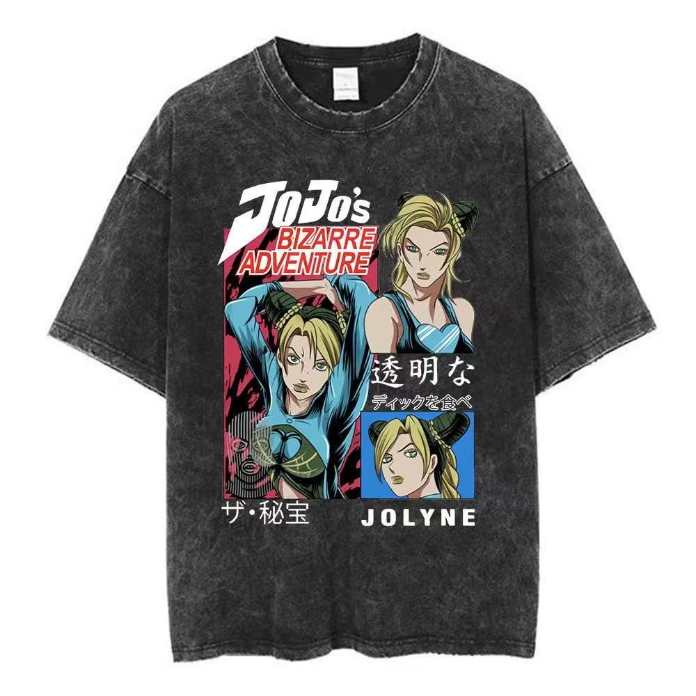 JoJo's Bizarre Adventure T-Shirt Anime Washed Short Sleeve T-Shirt with ...