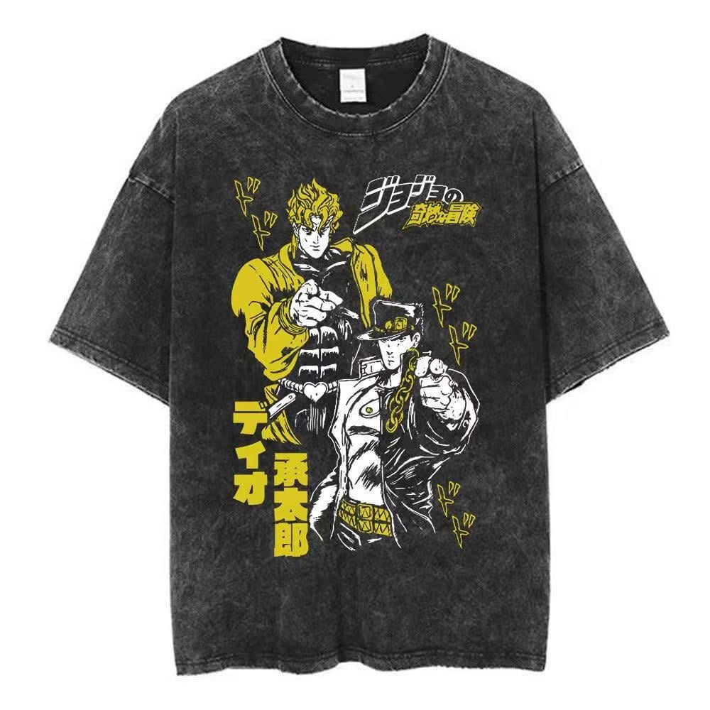 JoJo's Bizarre Adventure T-Shirt Anime Washed Short Sleeve T-Shirt with ...