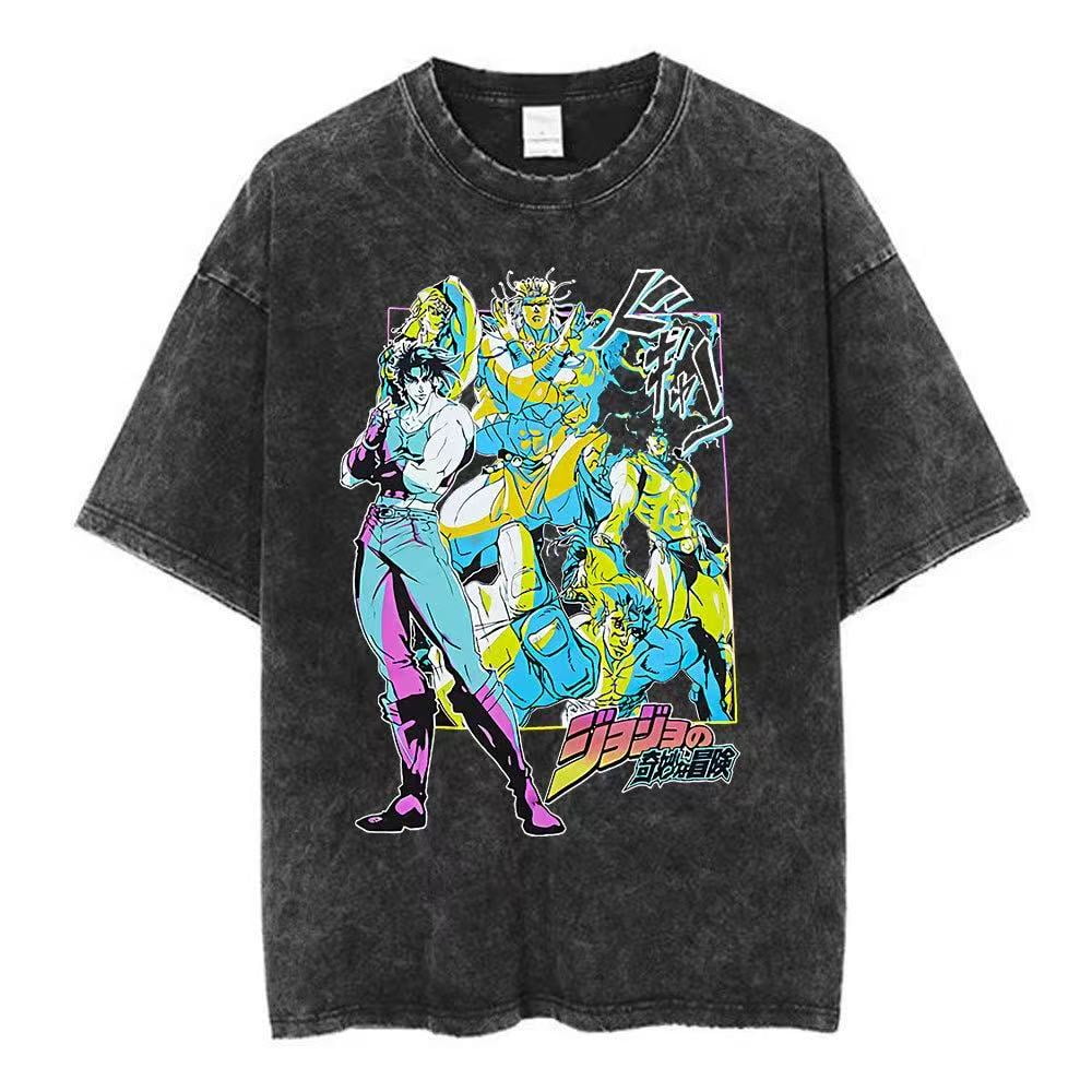 JoJo's Bizarre Adventure T-Shirt Anime Washed Short Sleeve T-Shirt with ...