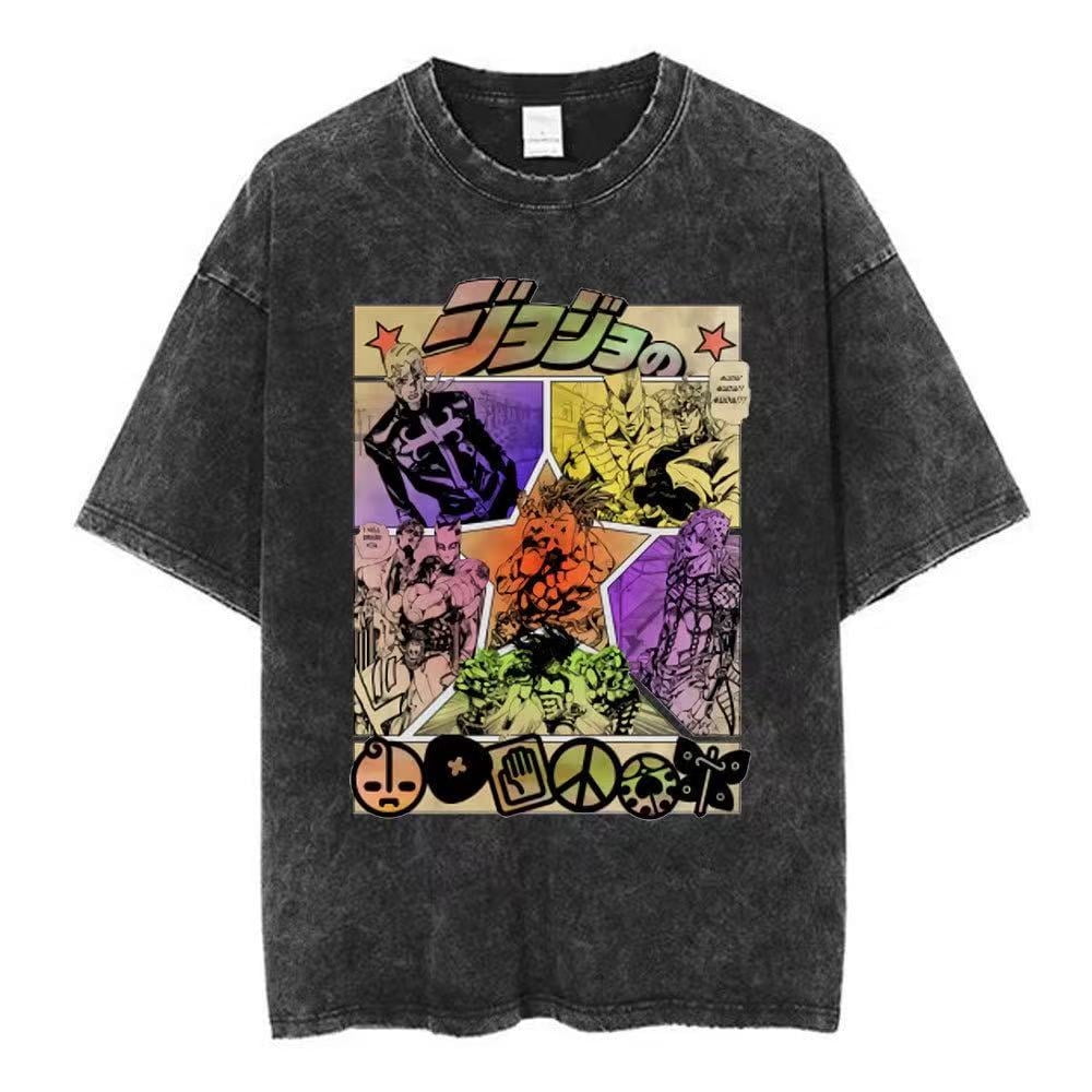 JoJo's Bizarre Adventure T-Shirt Anime Washed Short Sleeve T-Shirt with ...