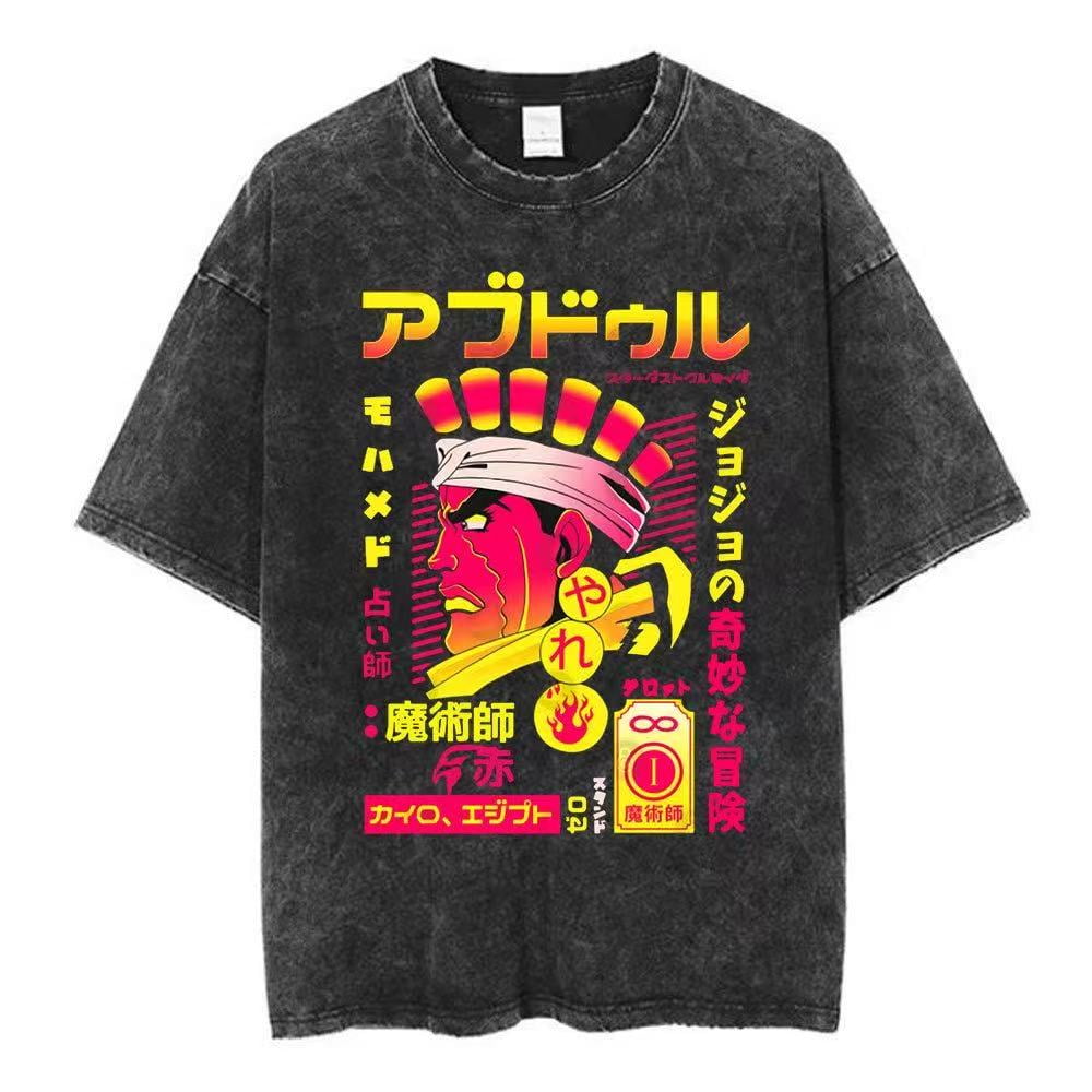 JoJo's Bizarre Adventure T-Shirt Anime Washed Short Sleeve T-Shirt with ...