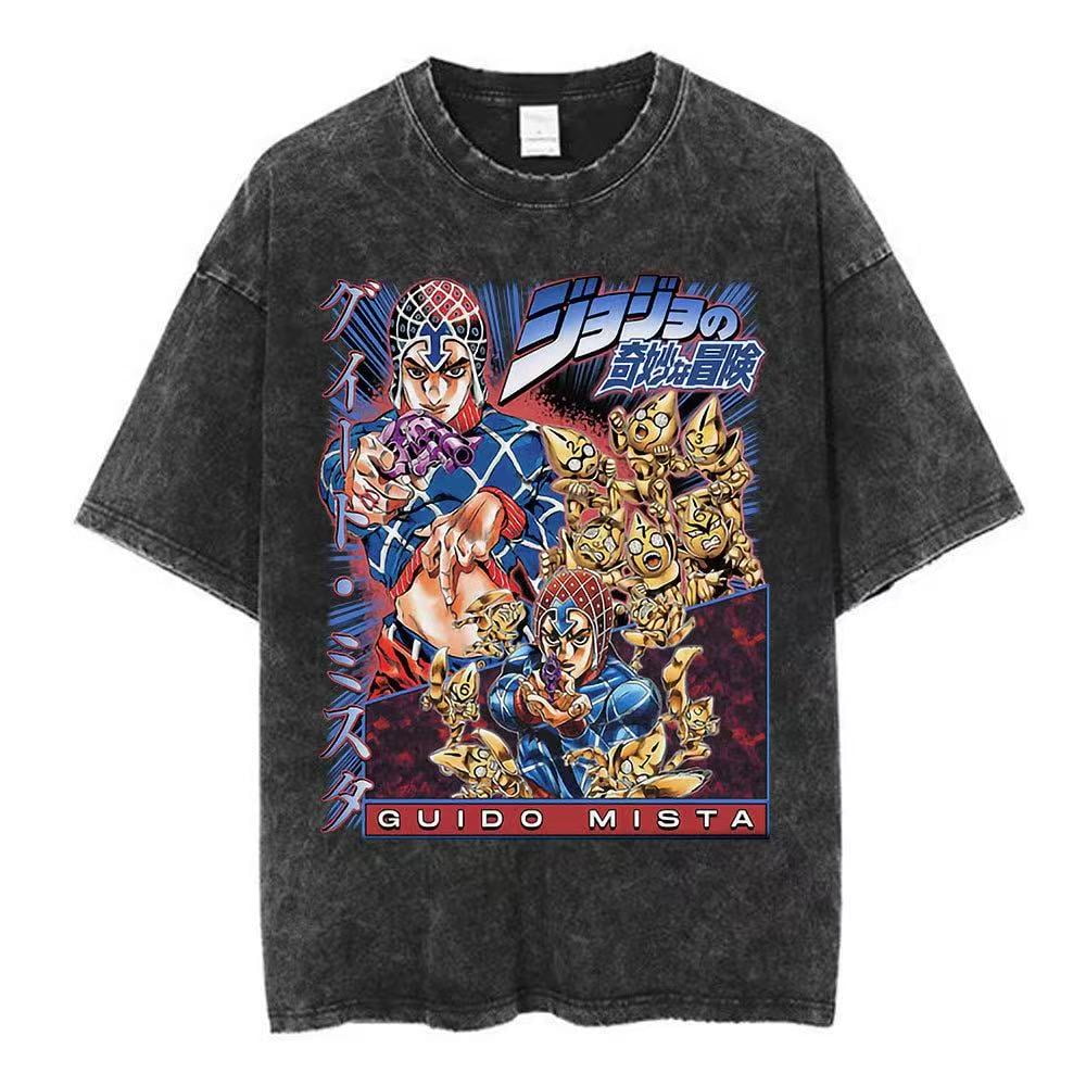 JoJo's Bizarre Adventure T-Shirt Anime Washed Short Sleeve T-Shirt with ...