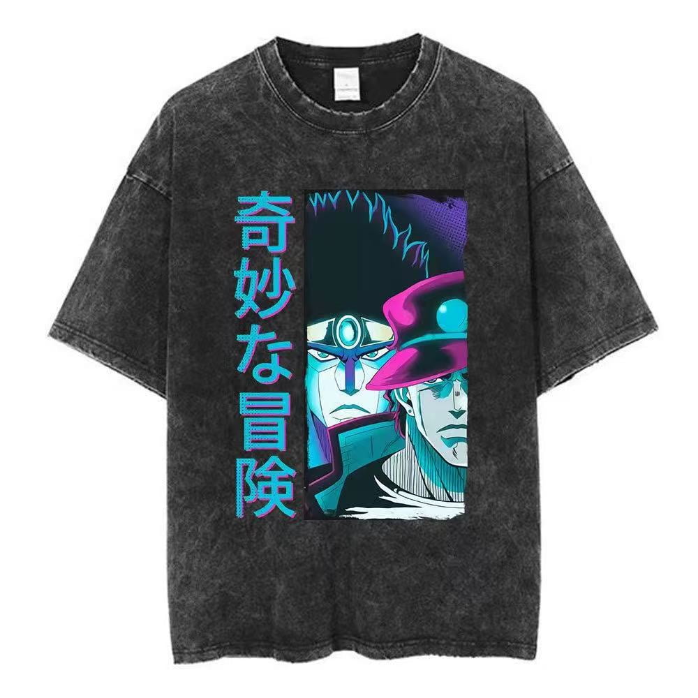 JoJo's Bizarre Adventure T-Shirt Anime Washed Short Sleeve T-Shirt with ...