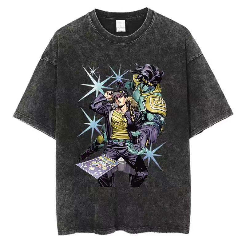 JoJo's Bizarre Adventure T-Shirt Anime Washed Short Sleeve T-Shirt with ...