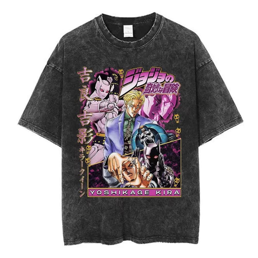 JoJo's Bizarre Adventure T-Shirt Anime Washed Short Sleeve T-Shirt with ...
