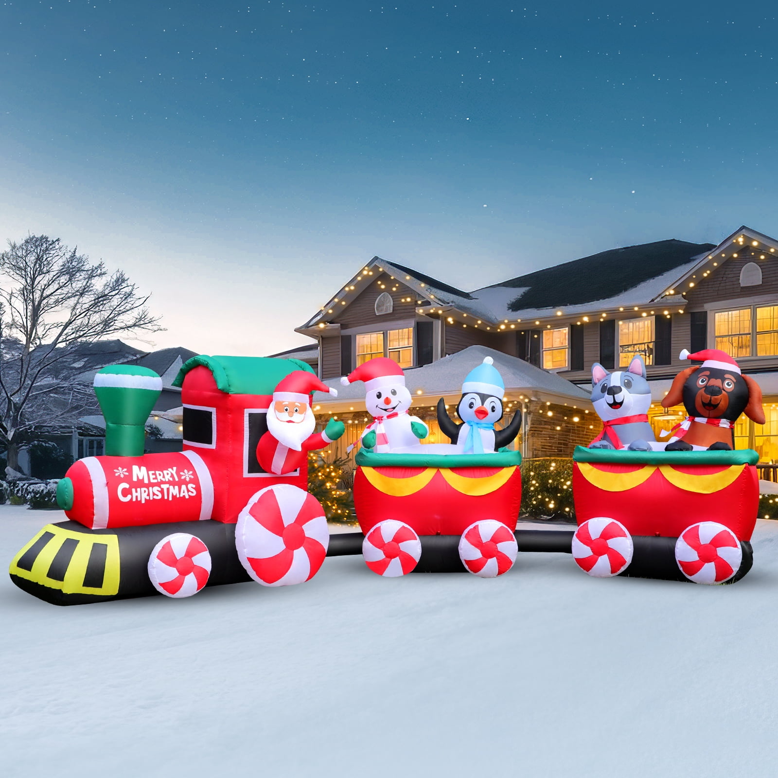 JoJocom 12 FT Christmas Inflatable Train with Santa Claus Yard ...