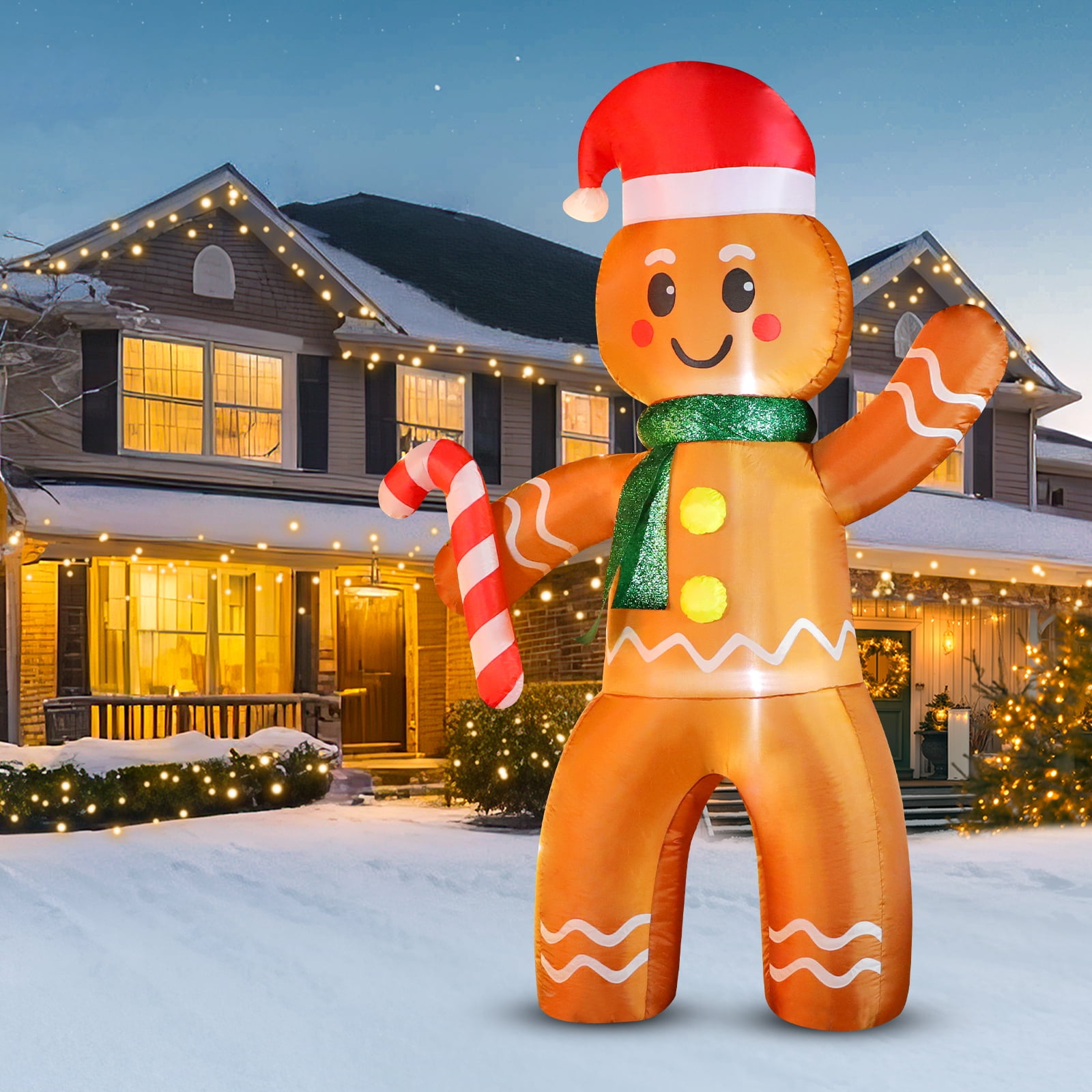 JoJocom 6 FT Christmas Inflatable Gingerbread Man with Candy Cane, Blow ...