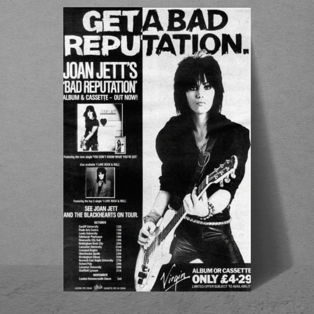 Joan Jett Bad Reputation tour cd and cassette poster 24x36 rock pop ...