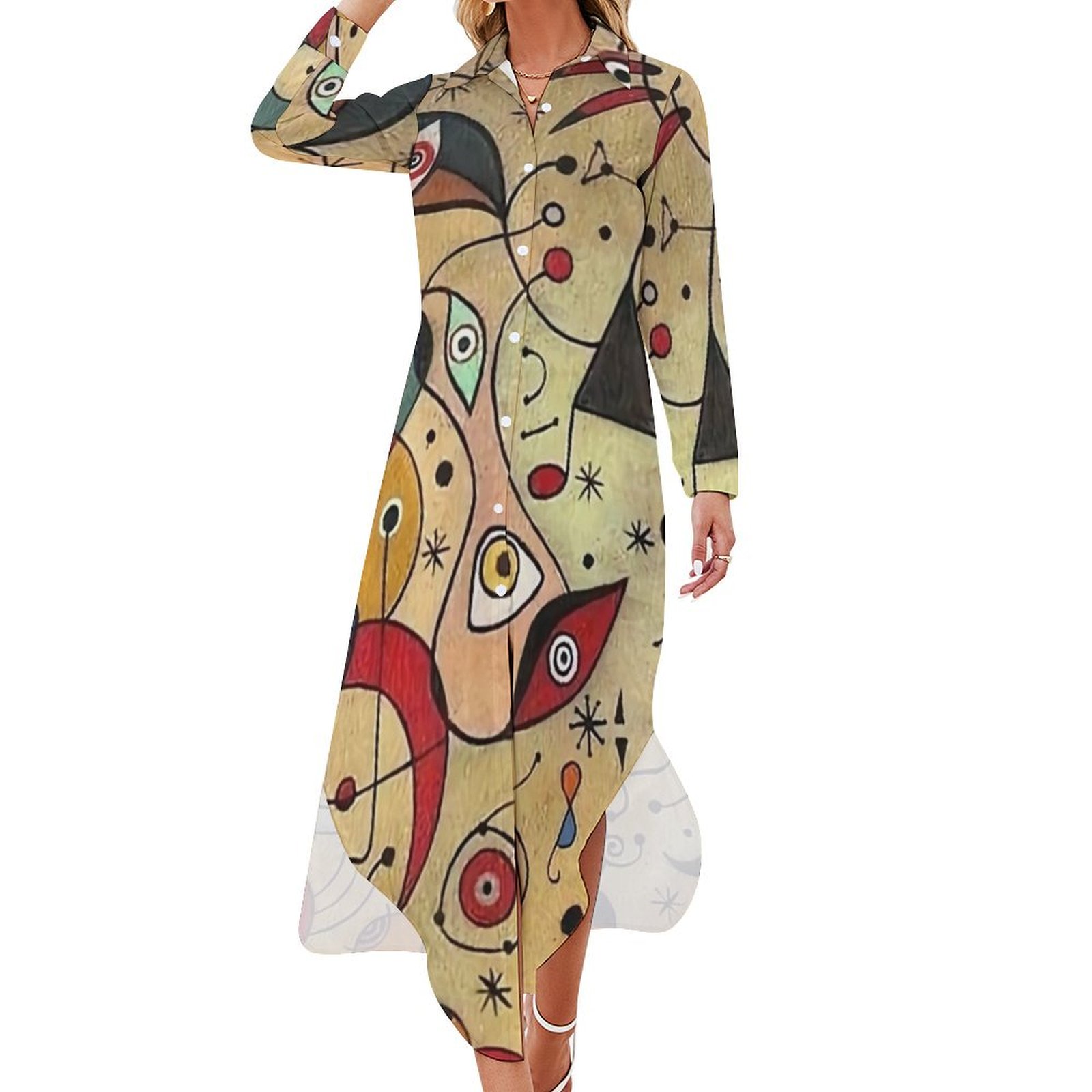 Joan Miro Long Sleeved Shirt Dress summer dress daily Elegant gowns ...
