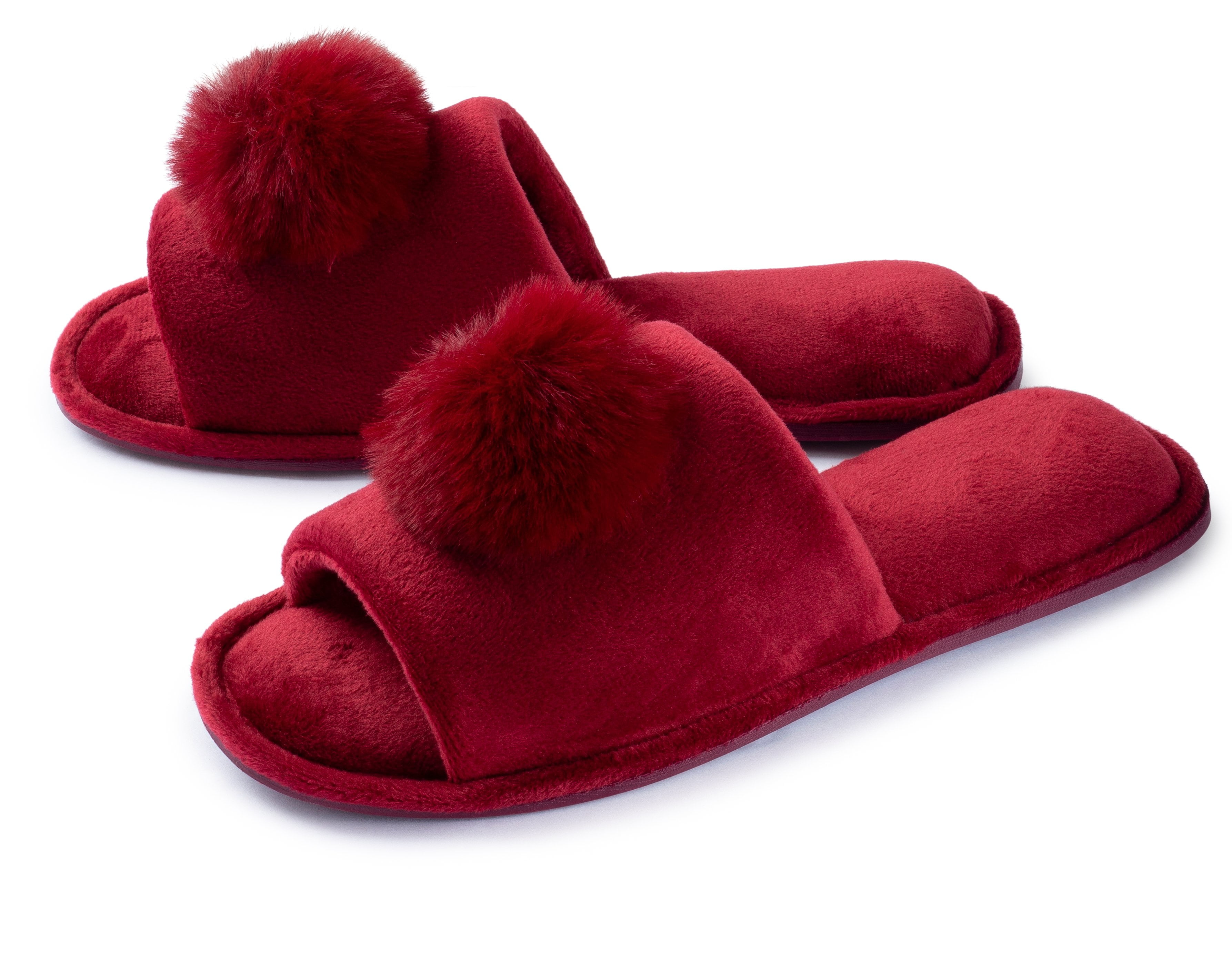 Joan Vass Slippers Coral Velvet Faux Fur Open Toe Slid Slipper With ...