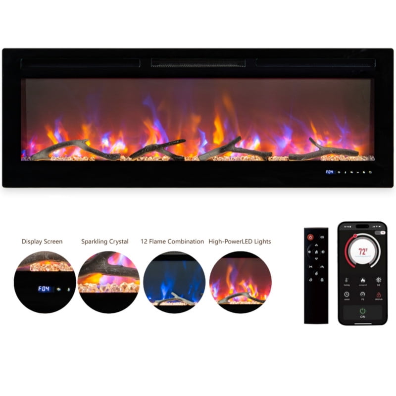 JoanKaren 50" Smart Electric Fireplace,WiFi Enabled,Recessed & Wall ...