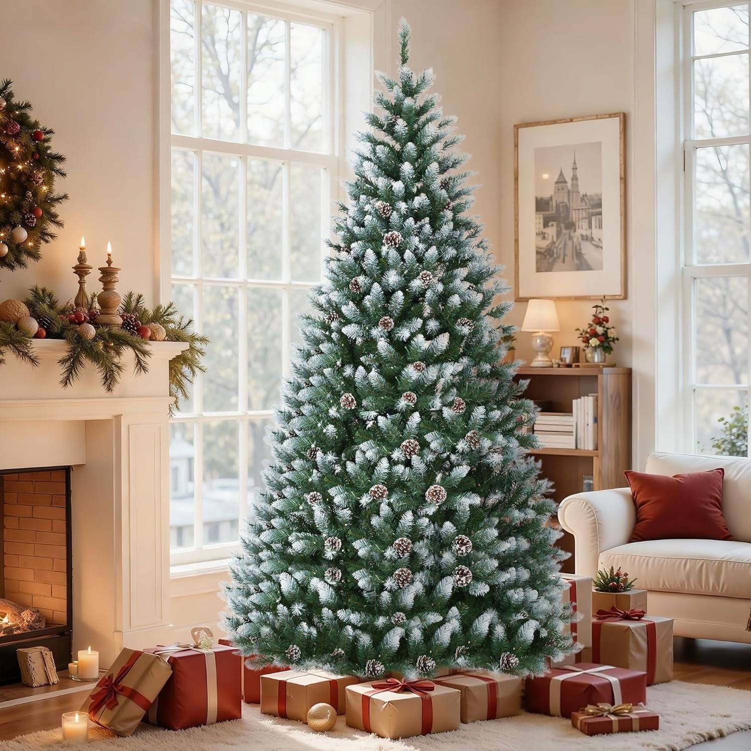 JoanKaren 6' Pre-Lit Christmas Tree,Partially Flocked Design Xmas Tree ...