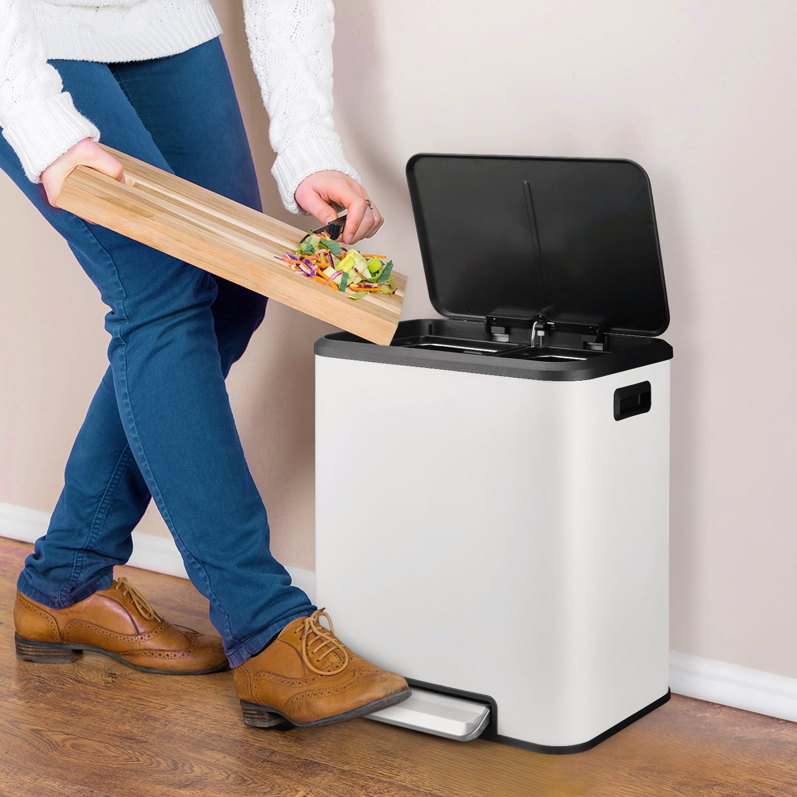 JoanKaren 8 Gallon Stainless Steel Dual Compartment Trash Can,Kitchen ...